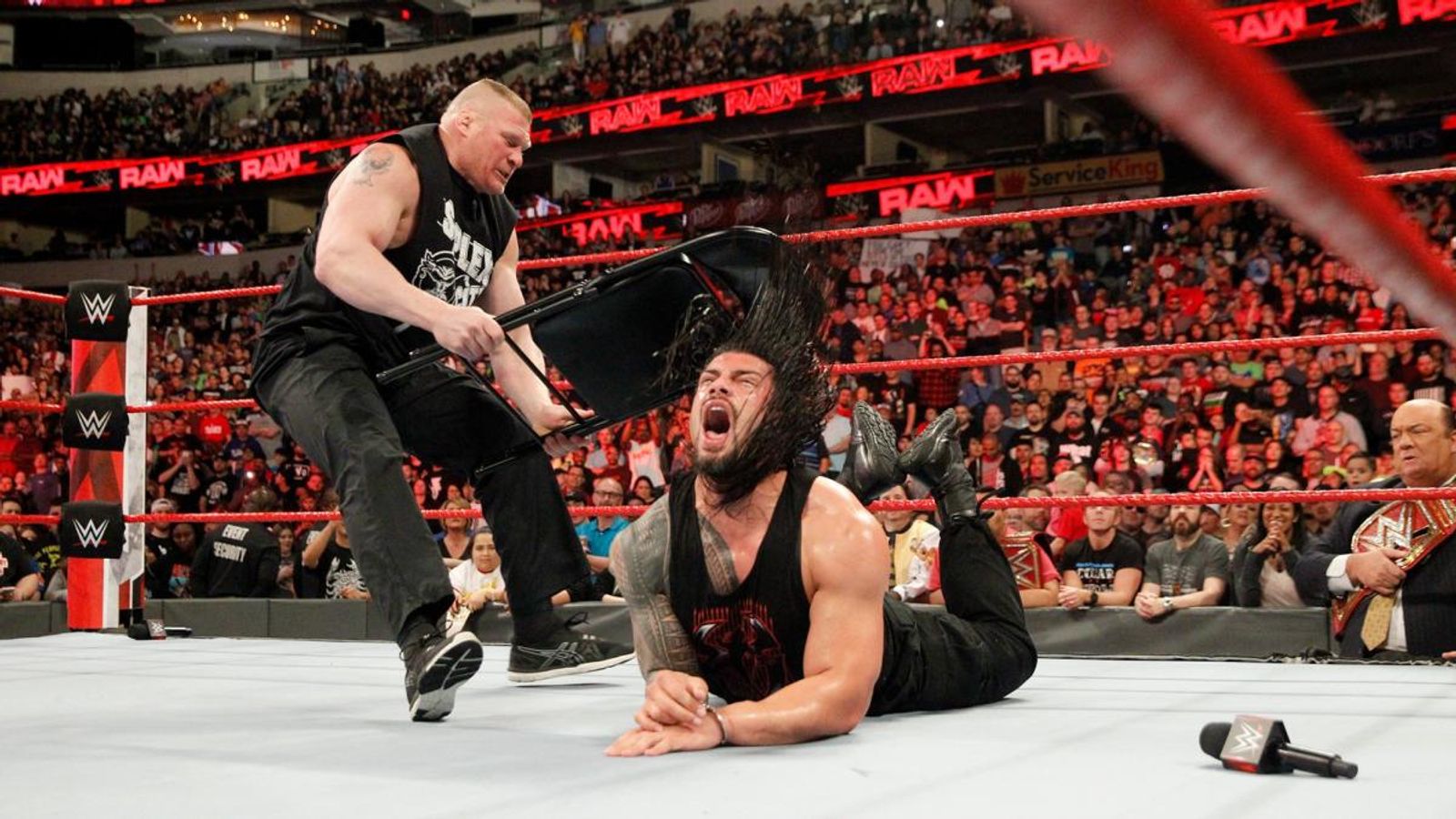 WWE Monday Night Raw: Brock Lesnar brutalises Roman Reigns in ambush ...